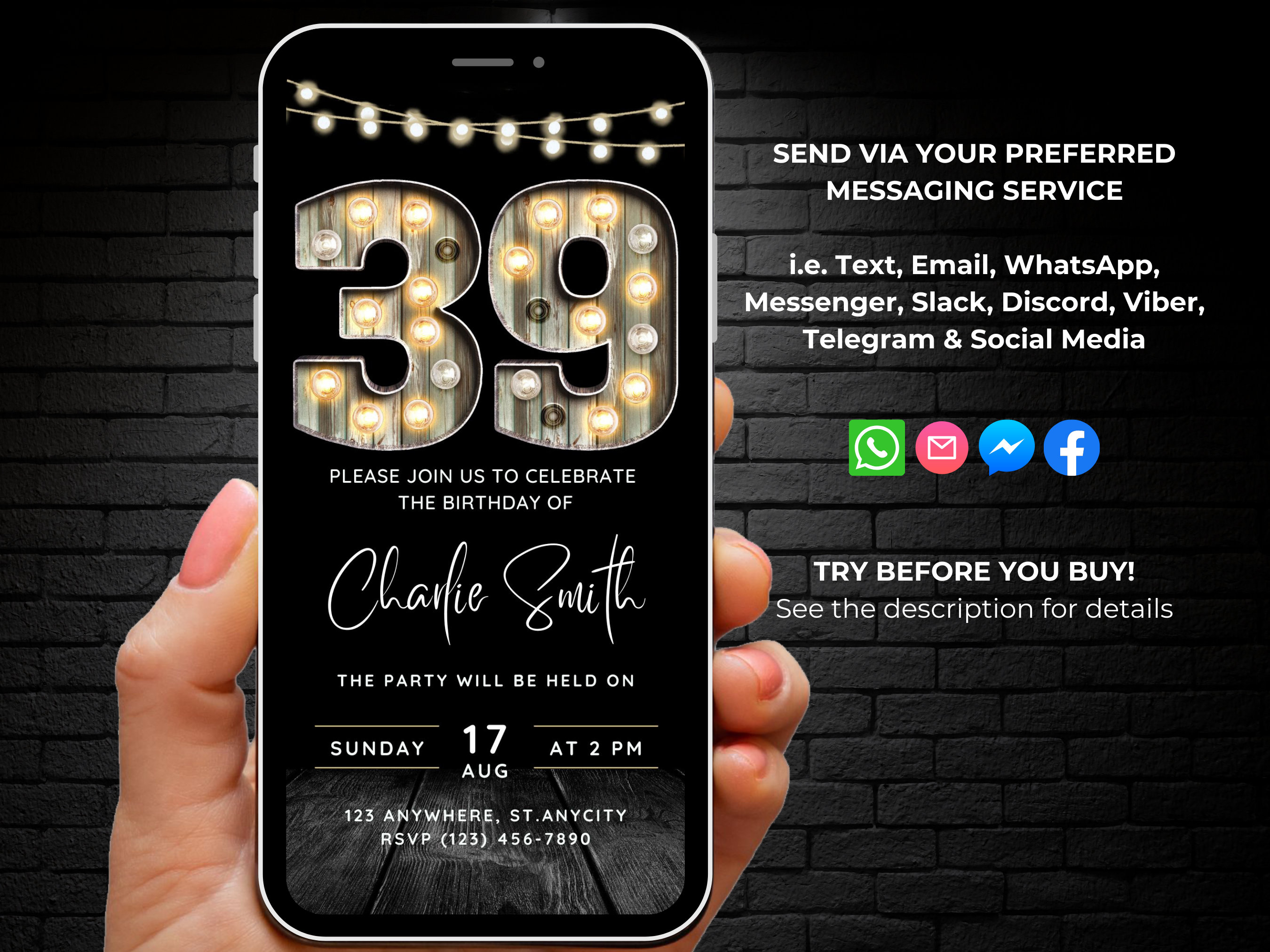 Digital 39th Birthday Invitation for Men 39th Birthday Invite - Etsy