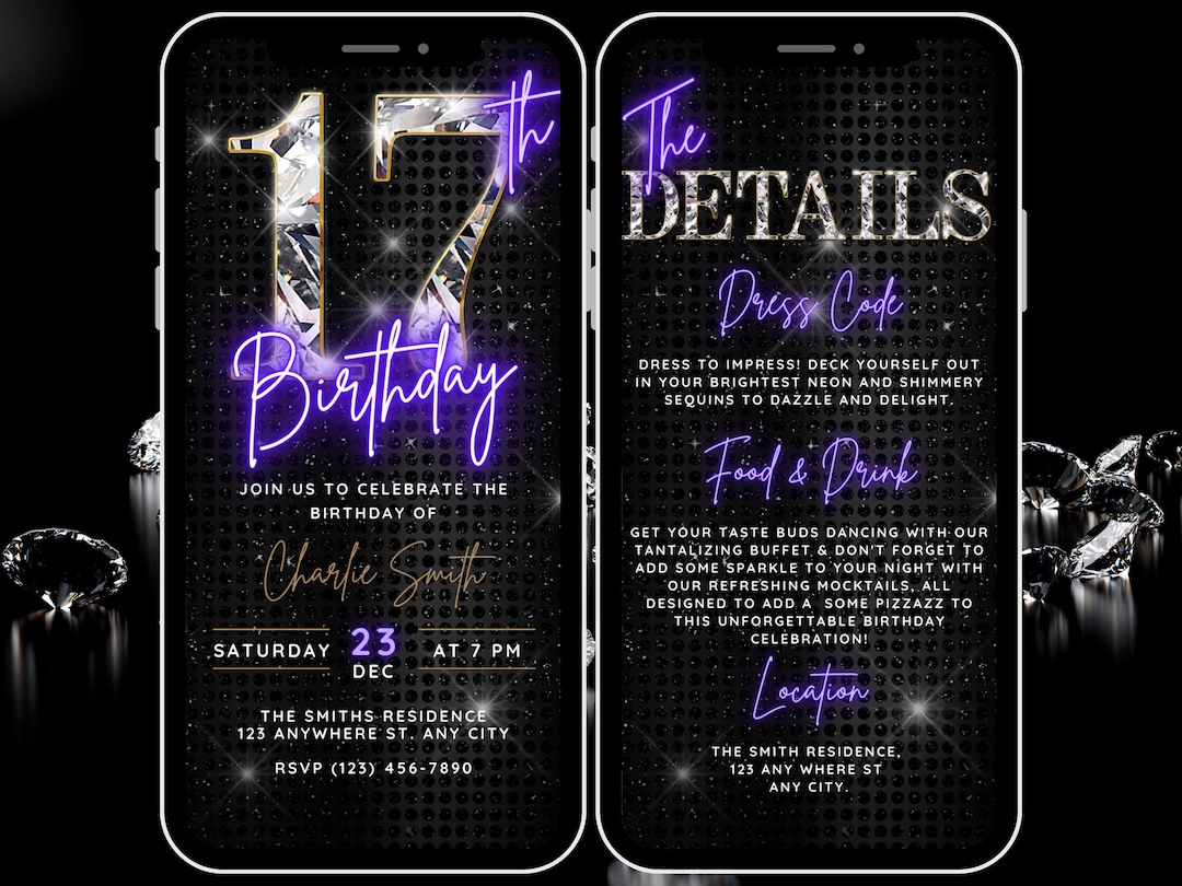 Animated Digital 17th Birthday Invitation for Girls Diamond - Etsy