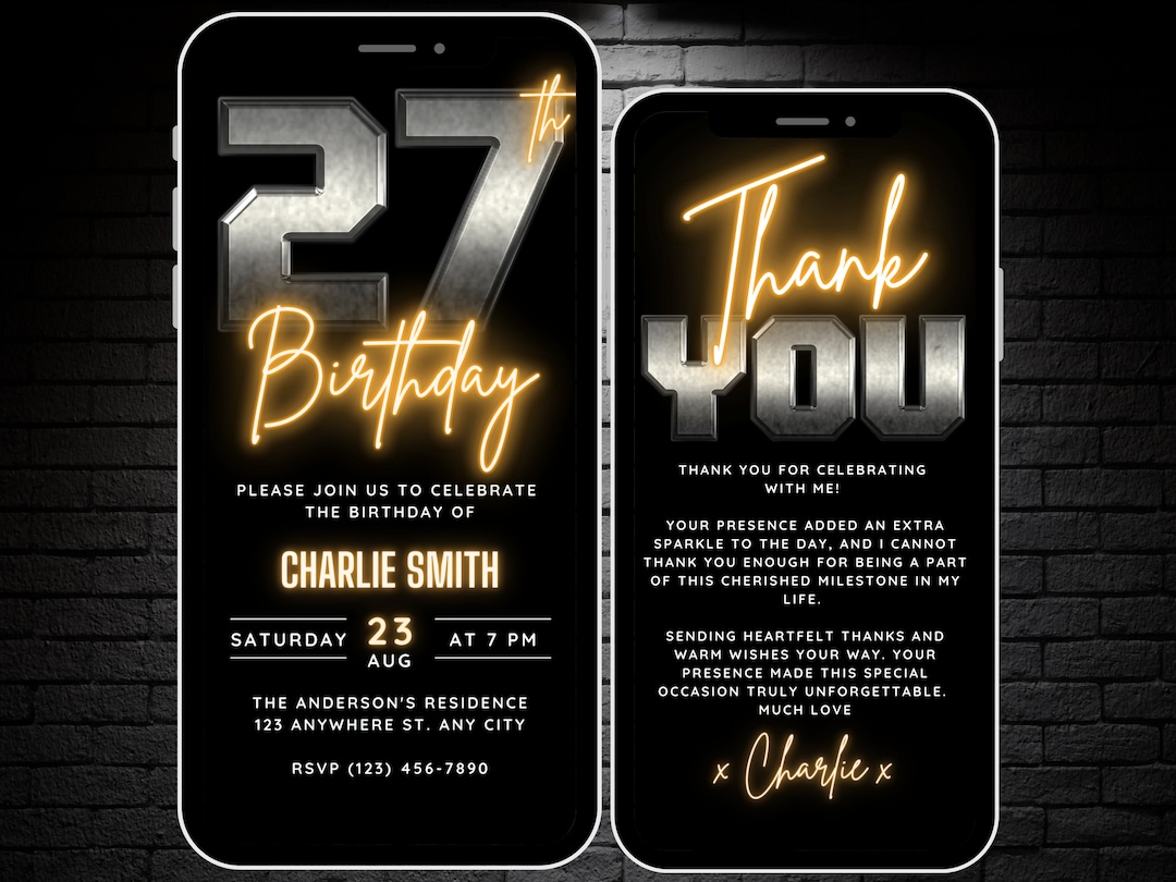 Digital 27th Birthday Invitation for Men 27 Invite Flyer, Rustic Metal ...