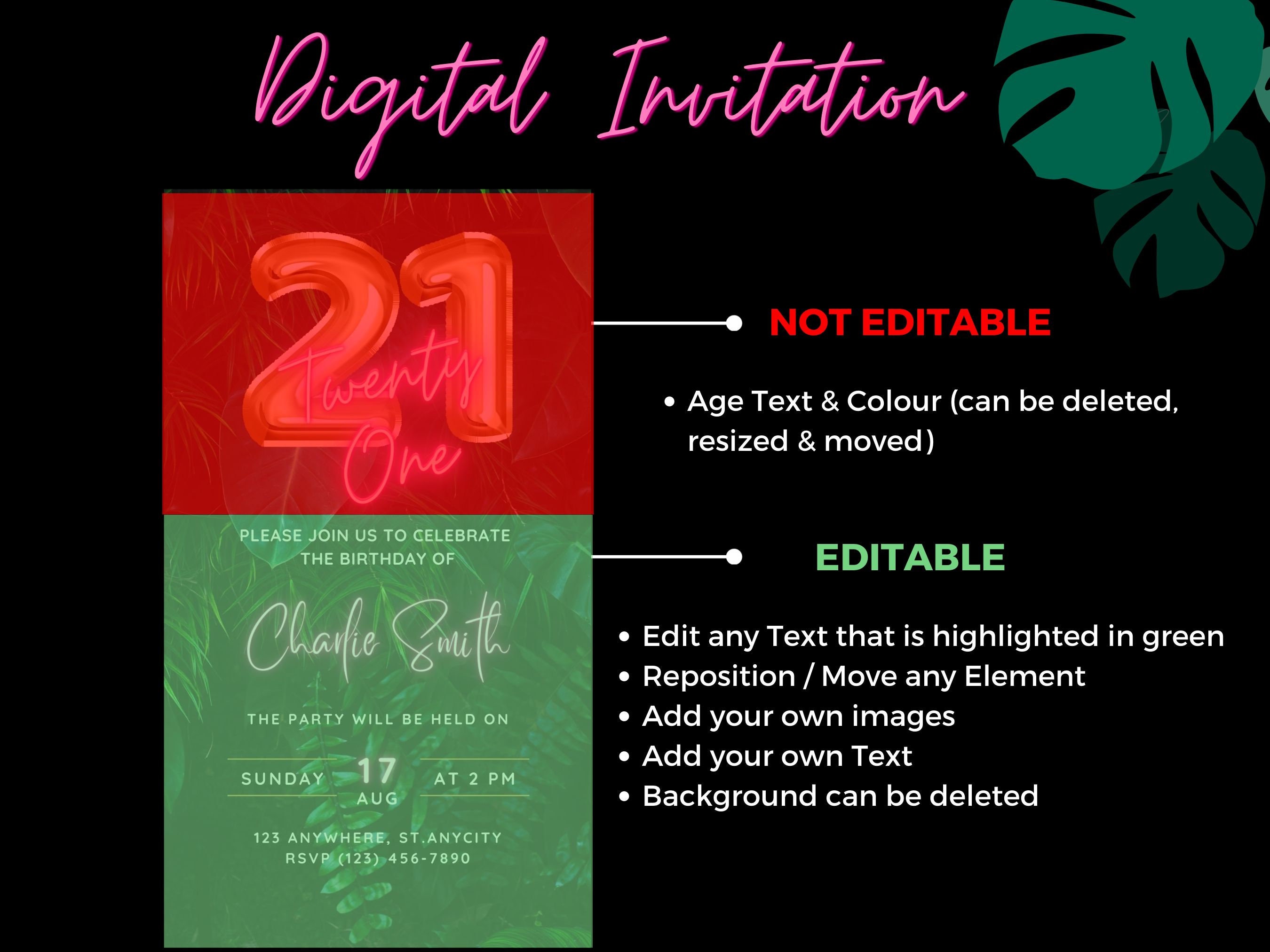 Digital Twenty One 21st Birthday Party Invitation Electronic - Etsy