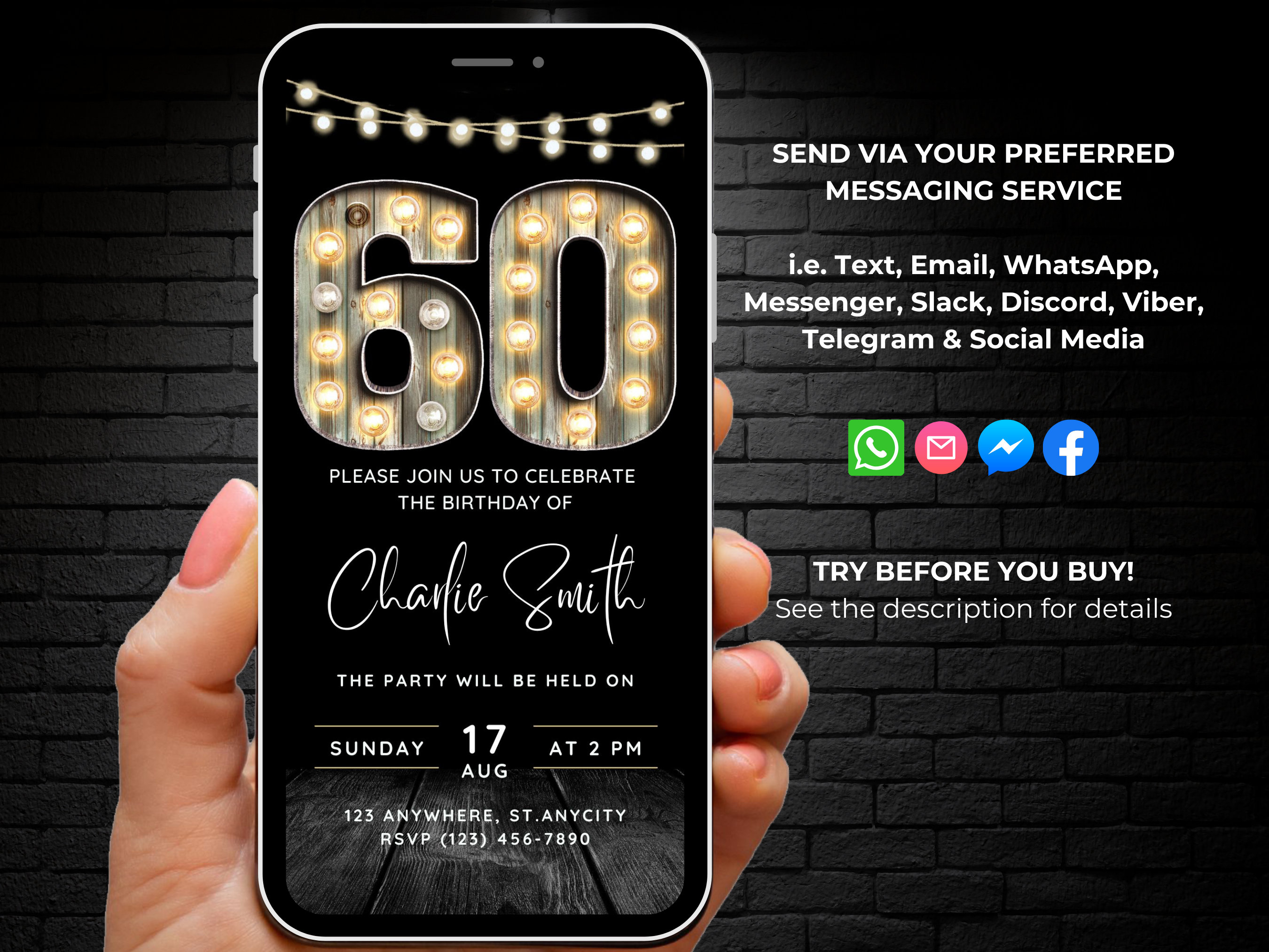Digital 60th Birthday Invitation for Men 60th Birthday Invite - Etsy