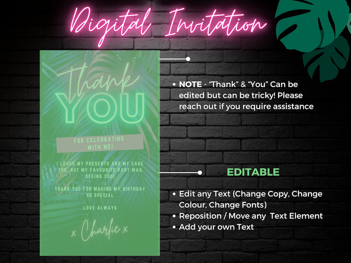 Digital Thank You Ecard Miami Vice Themed Neon Tropical Thank You Card ...