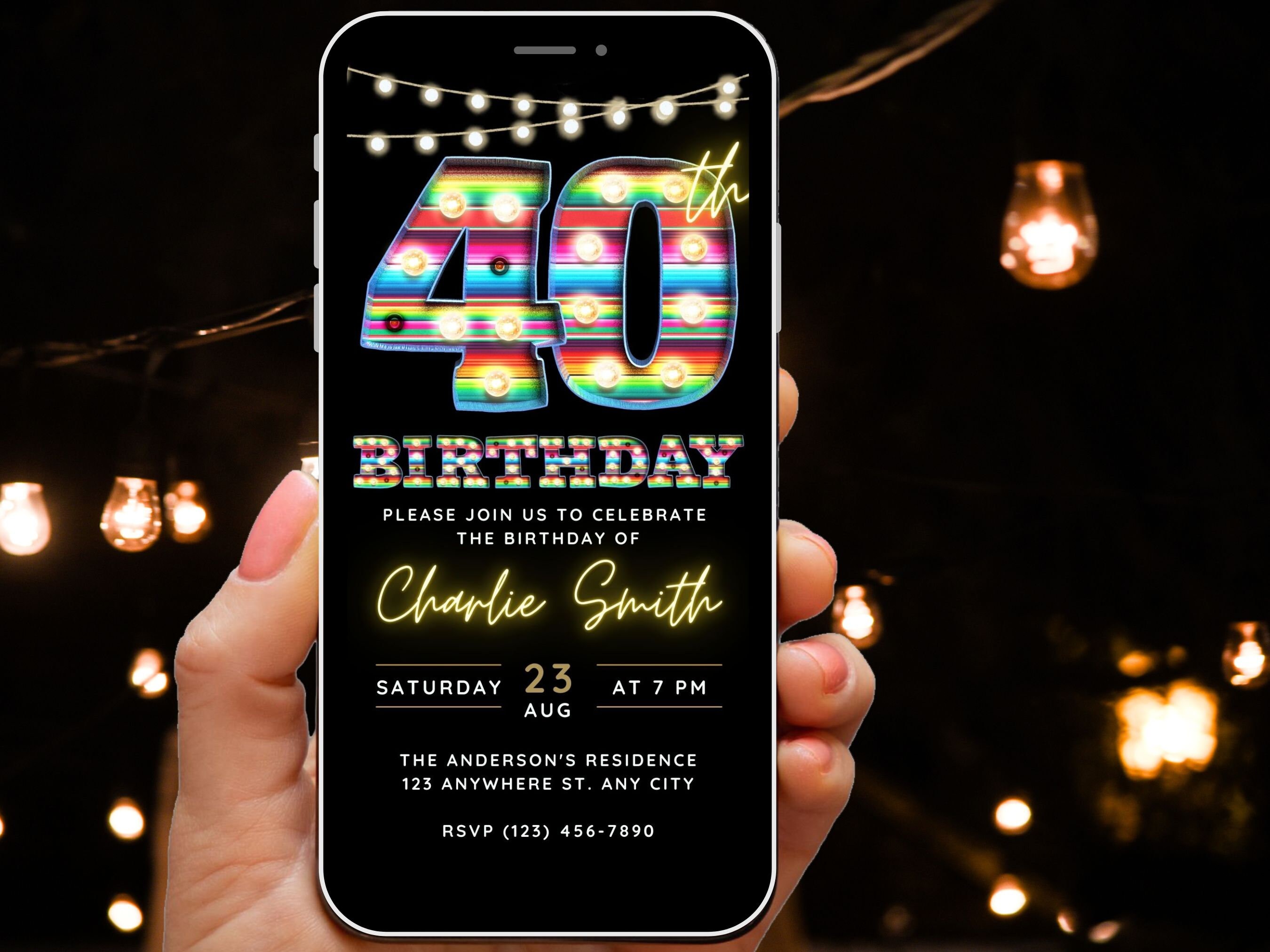 Editable 40th Birthday Invitation Template Digital Invite for Her, 40th ...