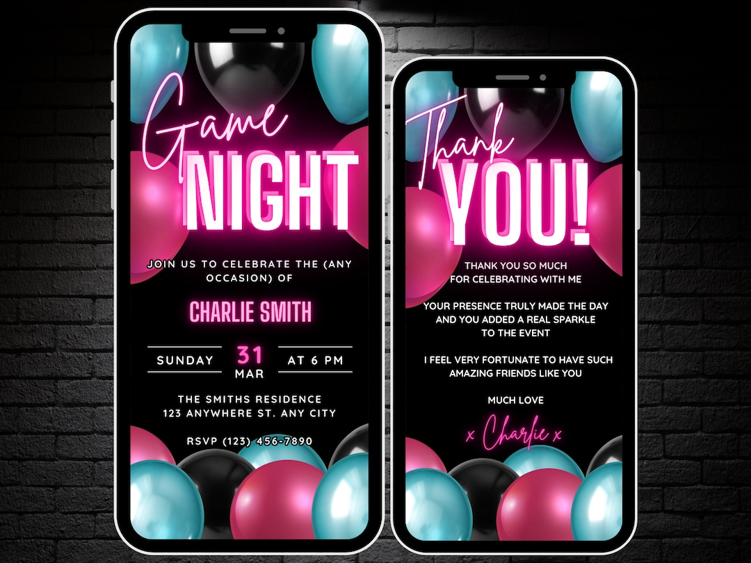 Digital Game Night Birthday Invitation Flyer, Editable Video Phone Text ...