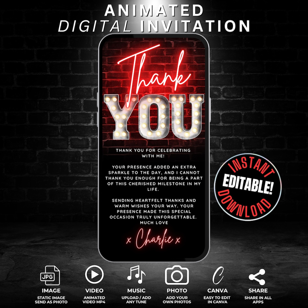 Digital Thank You Card, Editable Thank You Ecard Template, Birthday ...