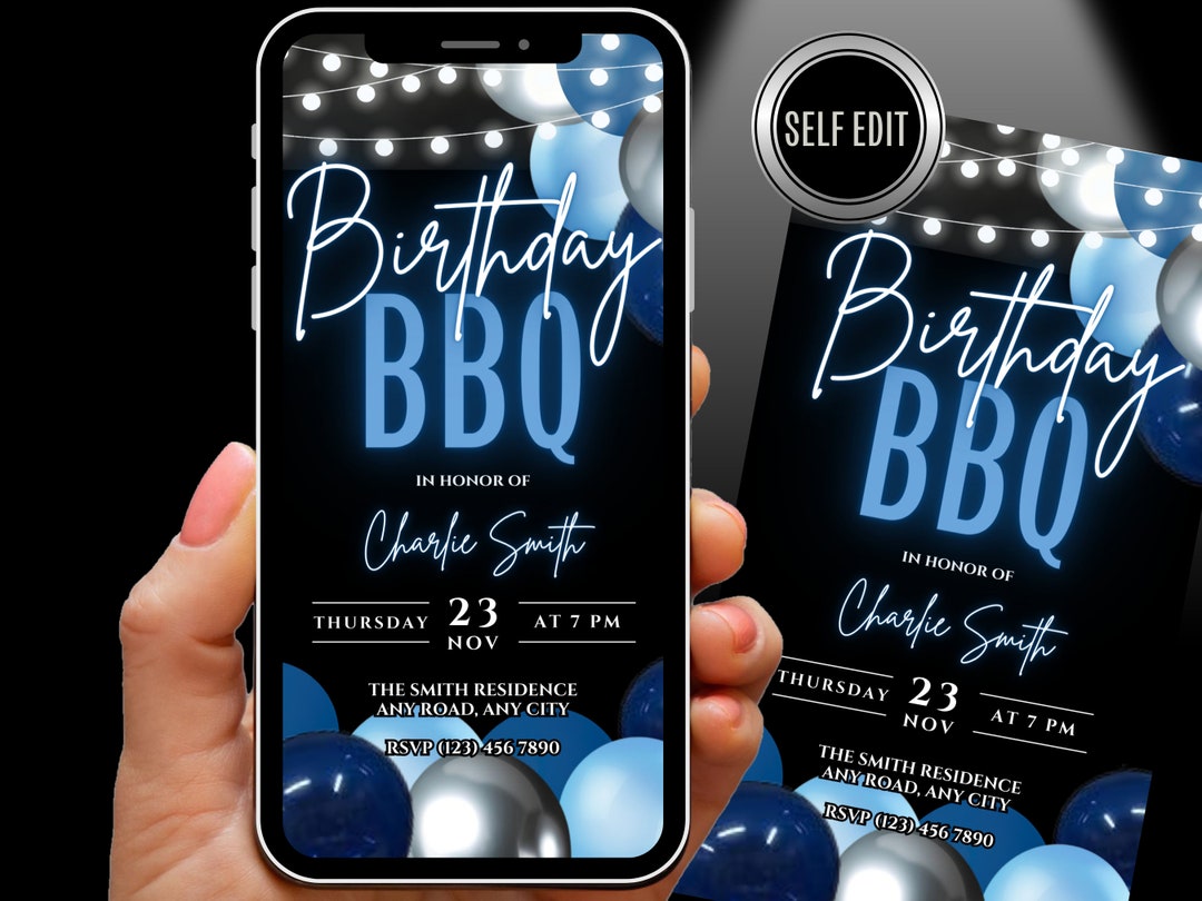 Birthday BBQ Invitation, Animated Mens Backyard BBQ, Grill and Chill ...