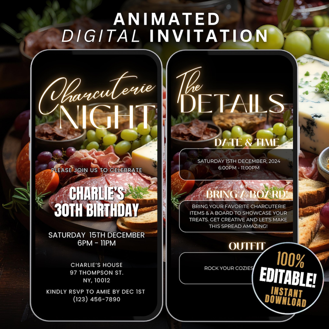 Digital Charcuterie Board Party Invitation, Editable Animated BYOB ...