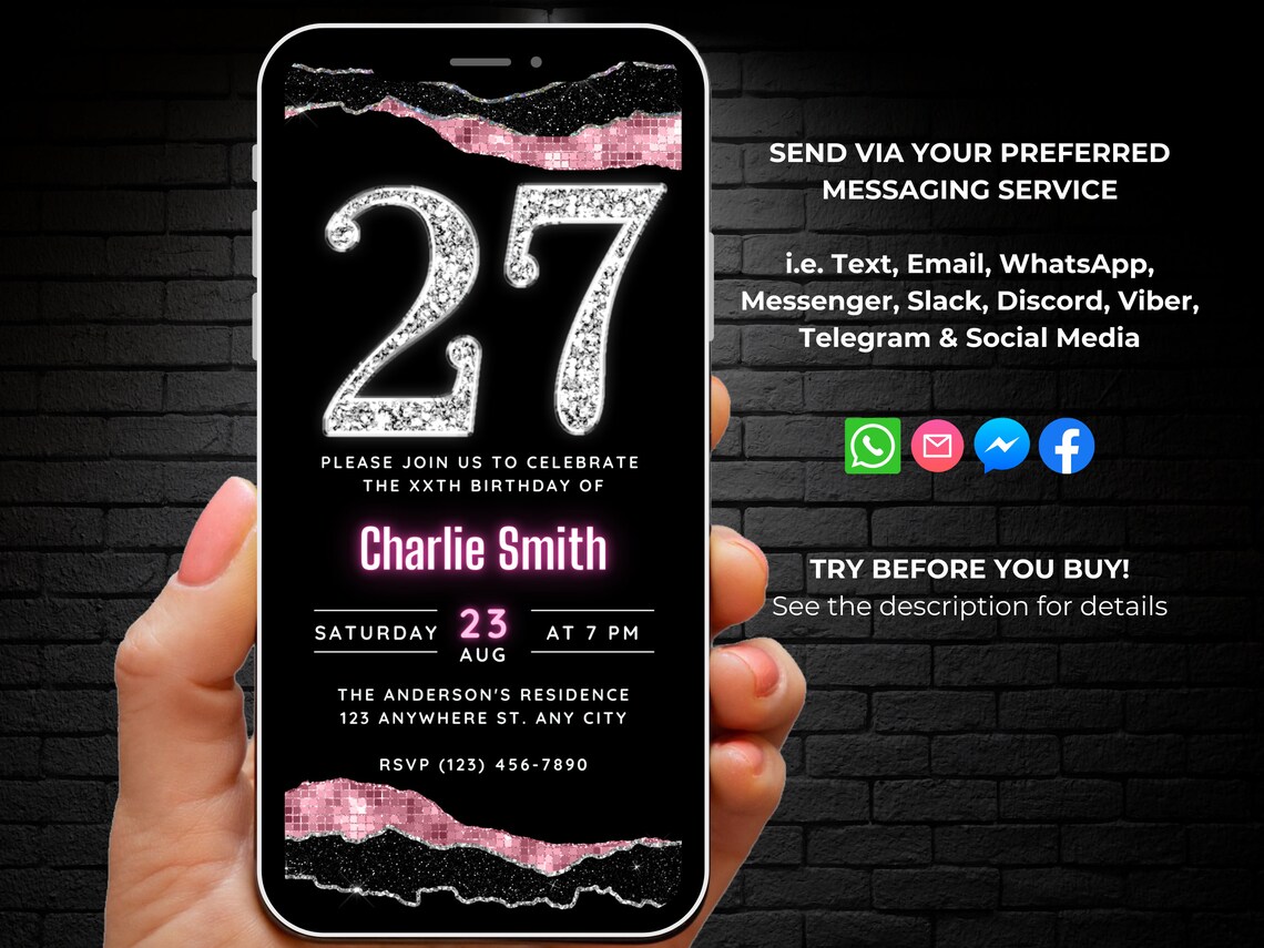 Digital 27th Birthday Invitation 27th Diamond Invitation for - Etsy