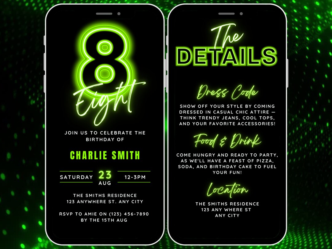 Animated 8th Birthday Invitation, 8th Digital Invite for Boy, 8 Yr Old ...