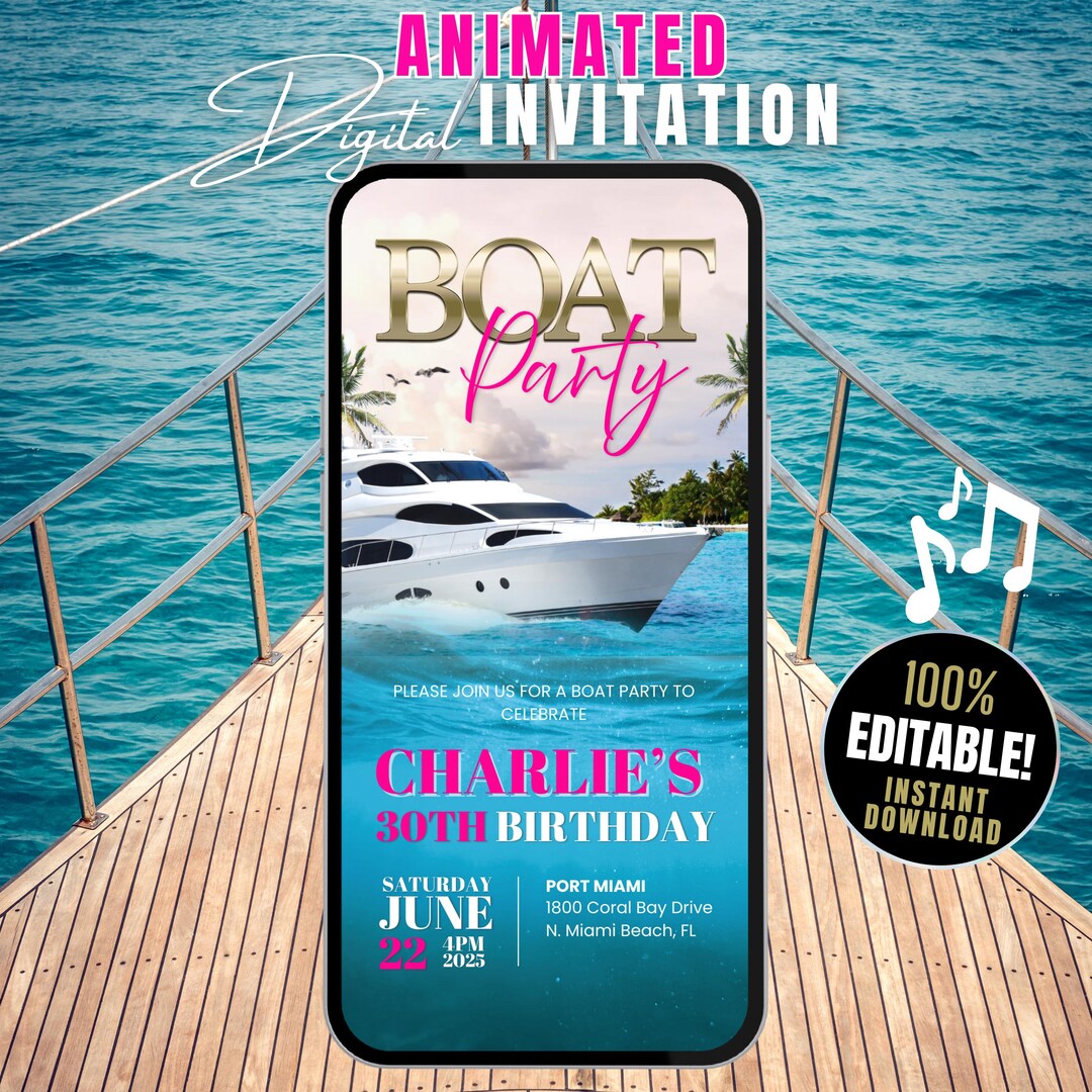 Digital Boat Party Invitation Template Animated Hen Do Boat Party ...