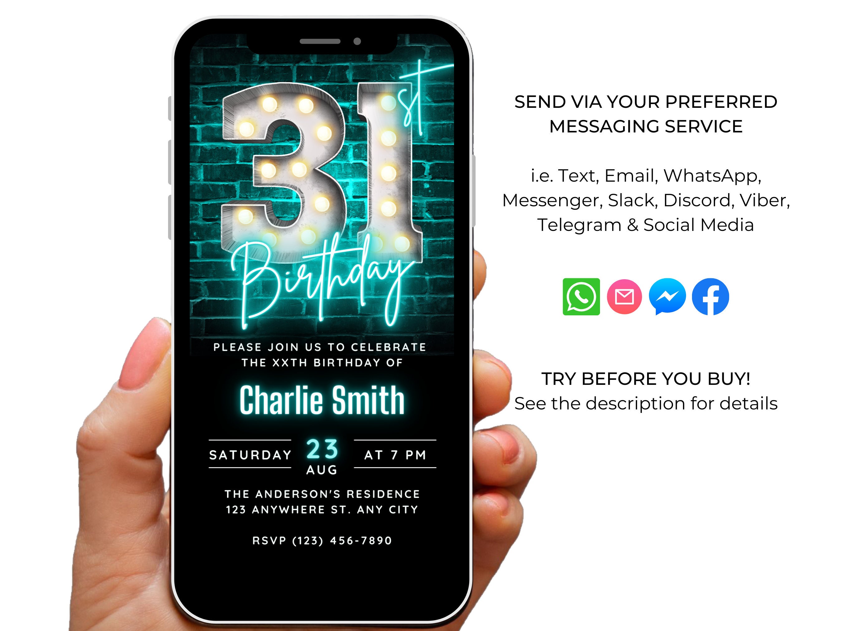 Editable 31st Birthday Invitation for Women Men Digital - Etsy