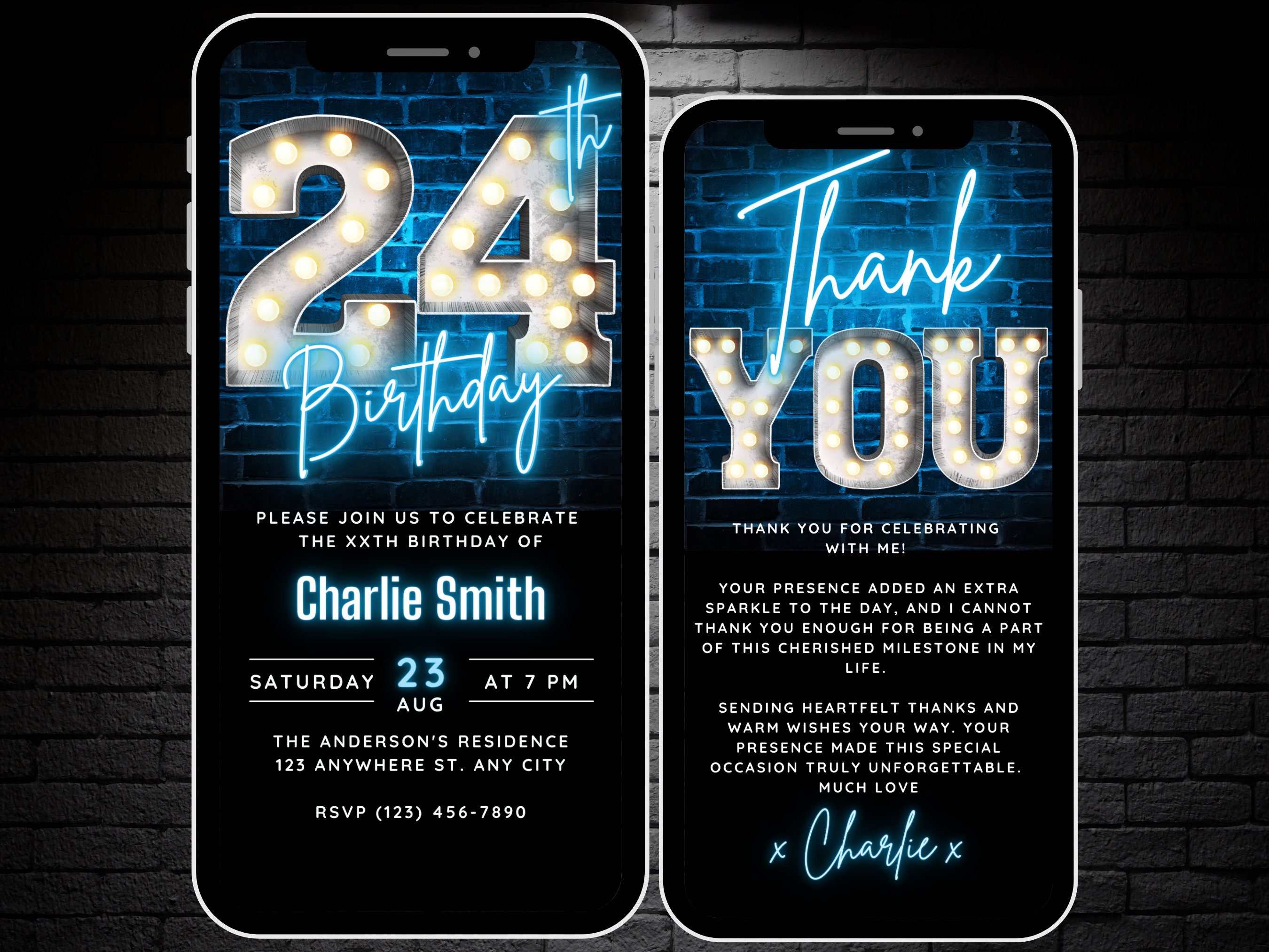 Editable 24th Birthday Invitation Template Download for Men - Etsy