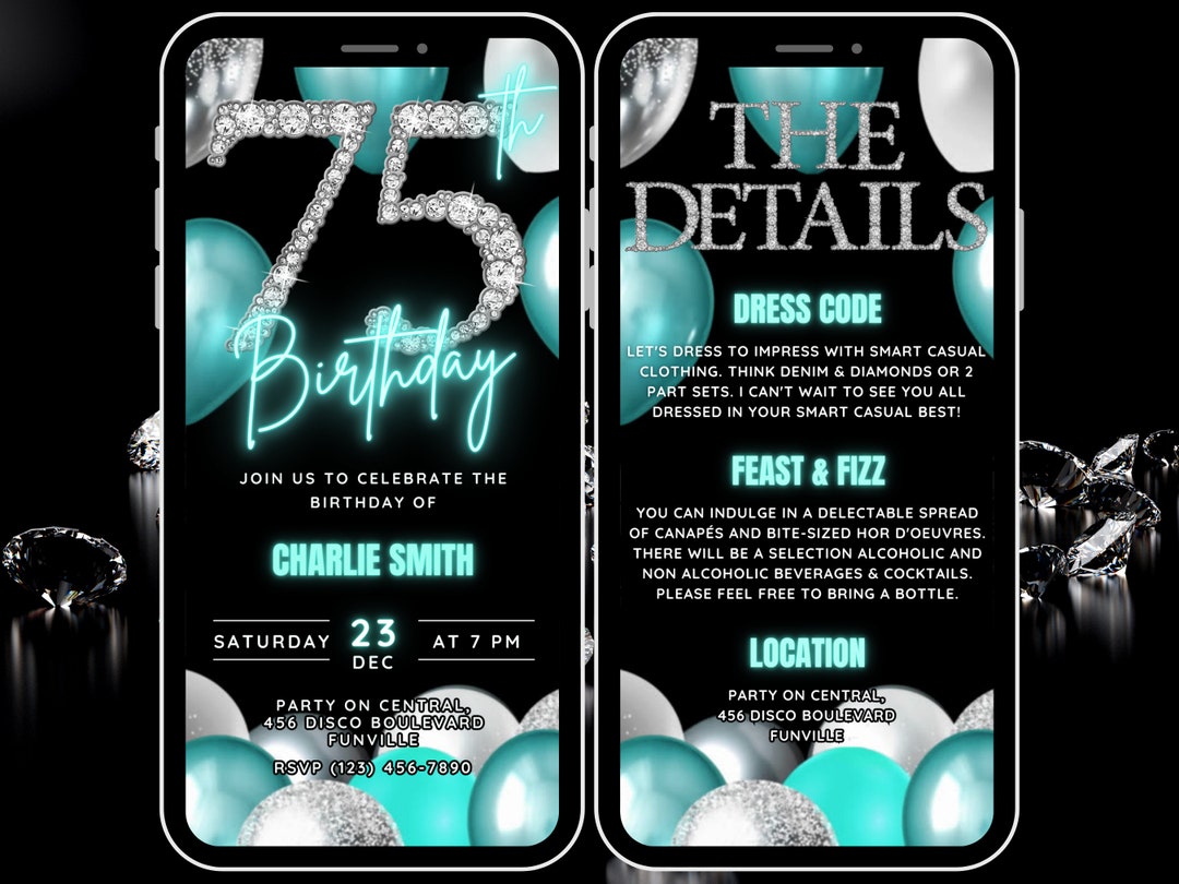 75th Birthday Evite, Digital 75th Birthday Invitations for Women, Self ...