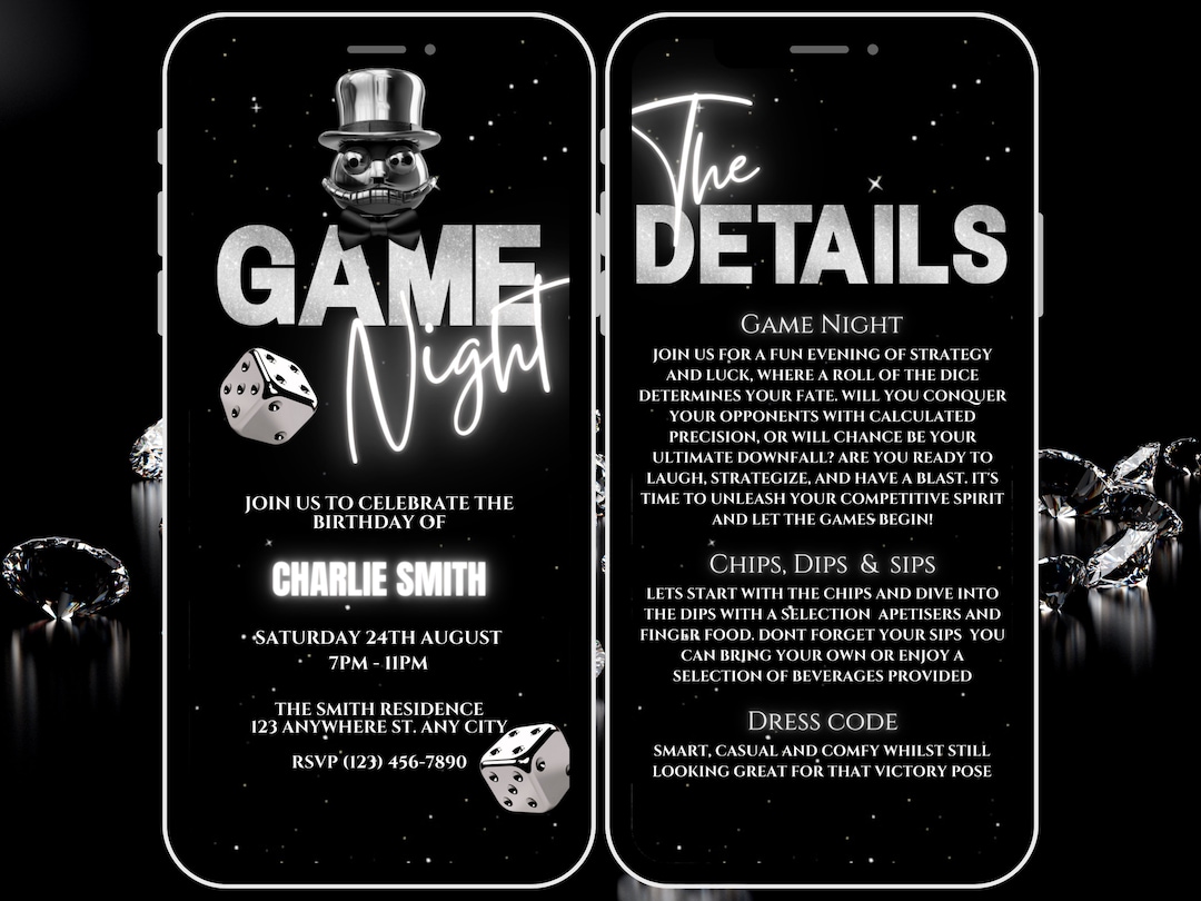 Animated Game Night Invitation for Adults, Family Game Night Party ...