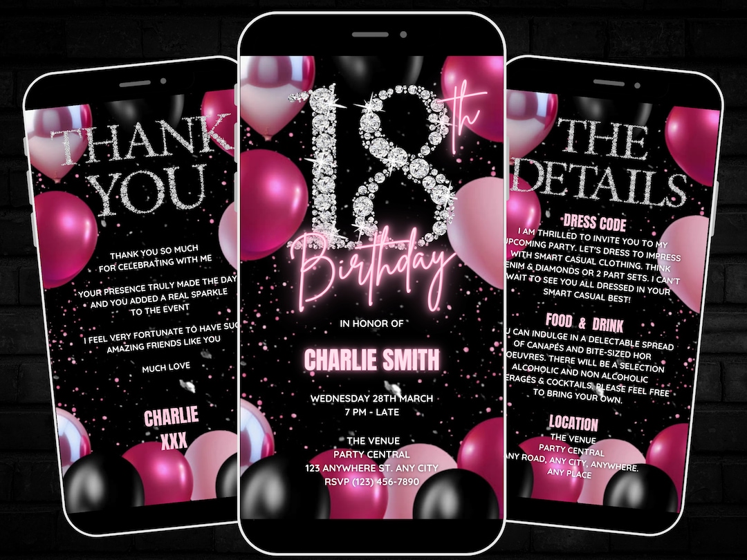 Girls 18th Birthday Video Invitation, Diamond Animated Invite, Digital ...