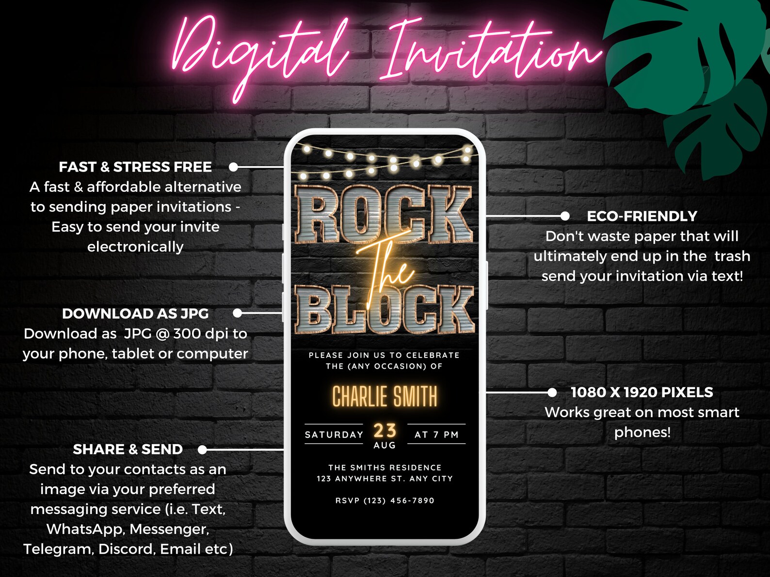 Digital Rock the Block Party Invitation, Grill & Chill BBQ ...