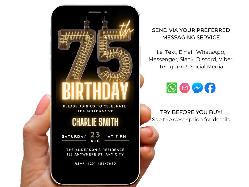 Digital 75th Birthday Invitation for Men 75th Birthday Invite - Etsy