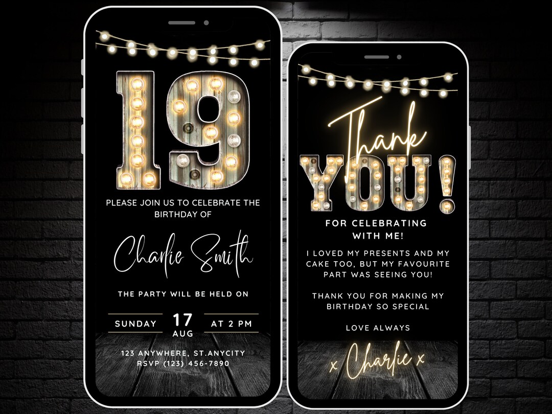 Digital 19th Birthday Invitation for Men, 19th Birthday Invite for ...