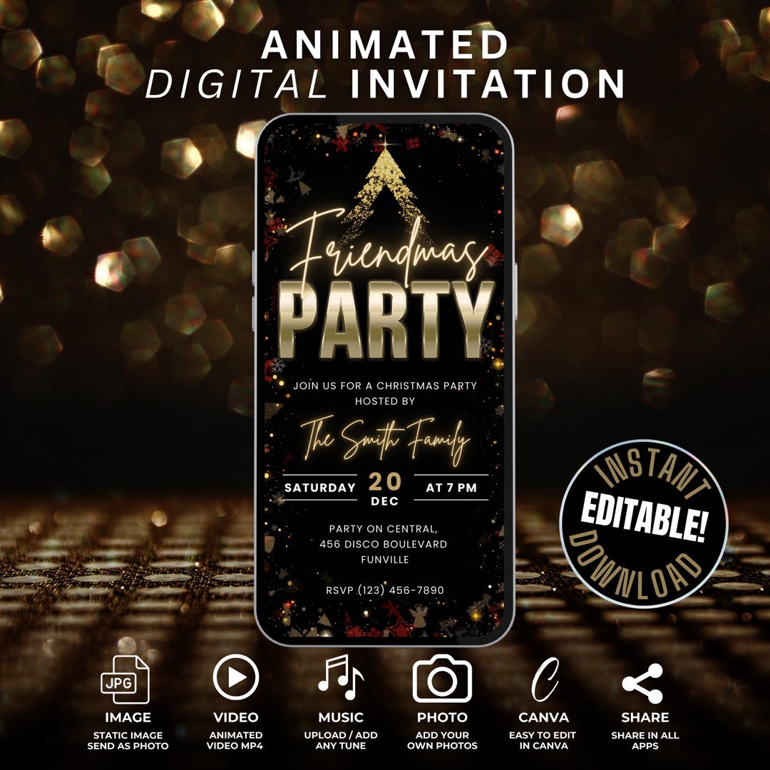 Digital Friendsmas Christmas Party Invitation Template, Christmas Party ...