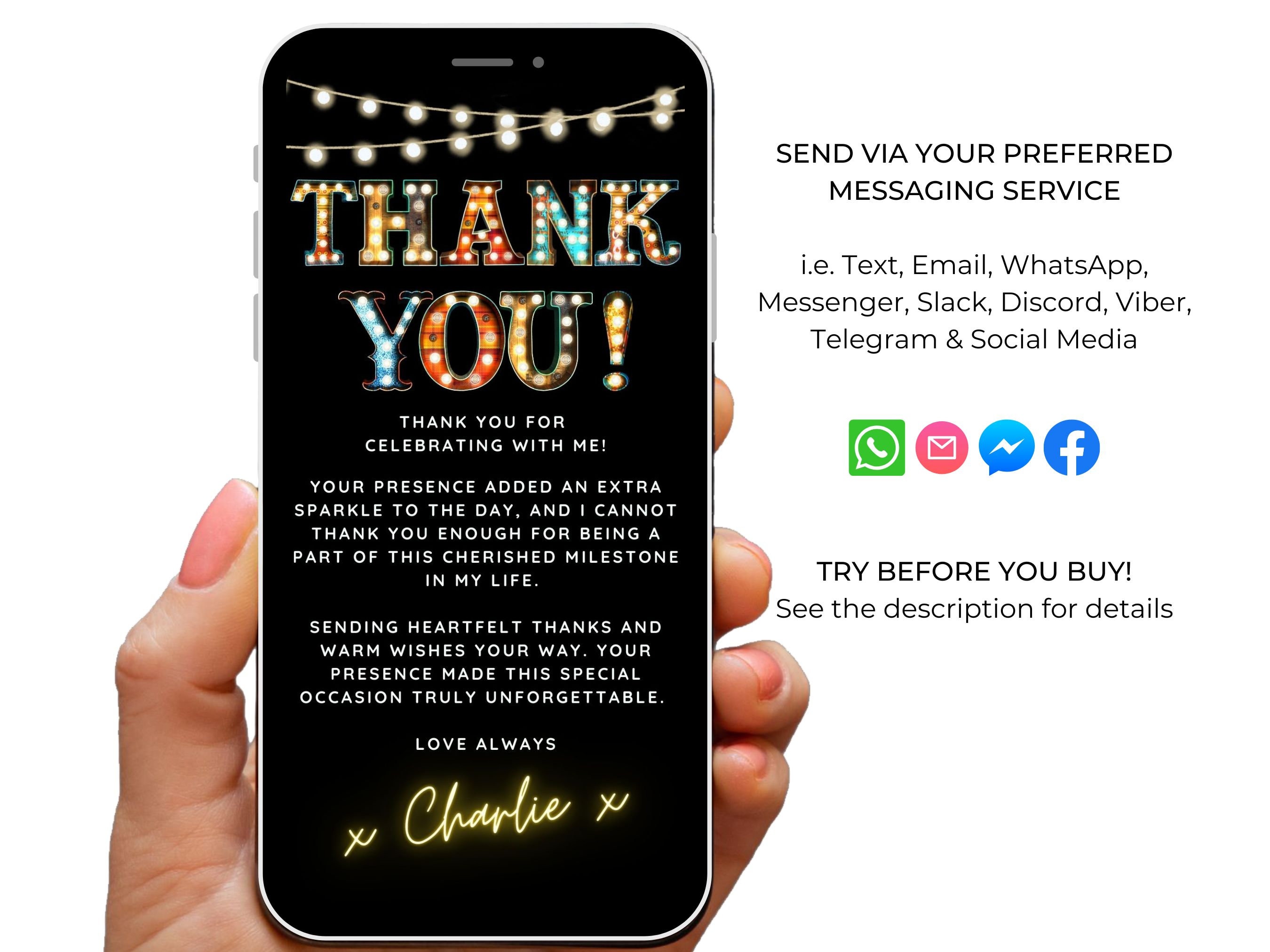 Digital Thank You Card Editable Thank You Ecard Template Fun - Etsy