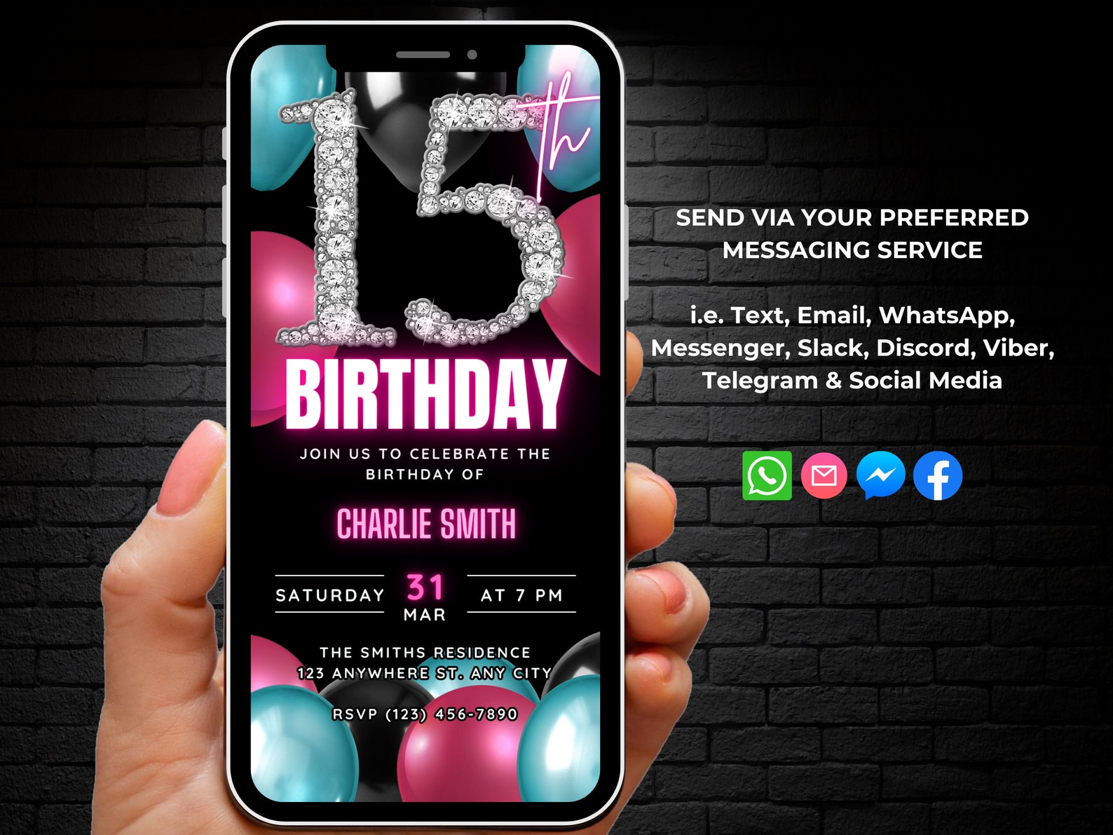 Digital Girls Animated Fifteen 15th Birthday Party Invite, Editable ...