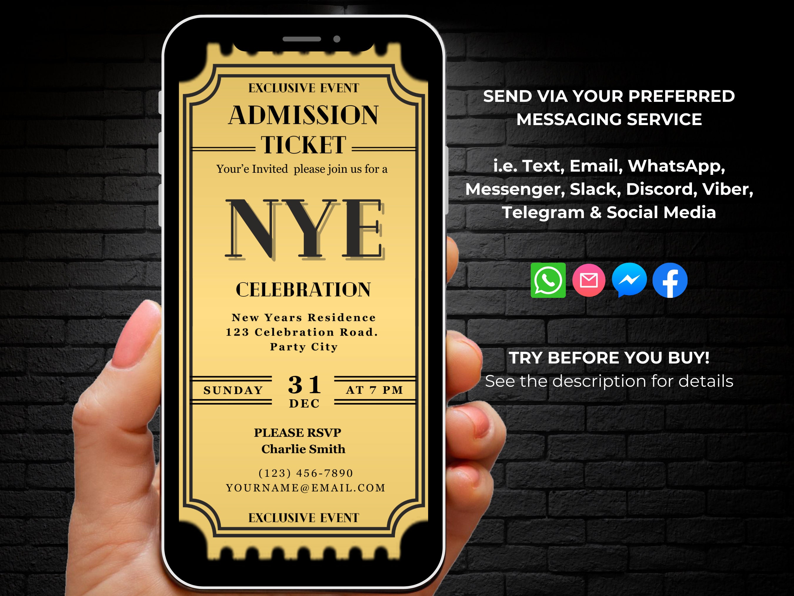New Years Eve Ticket Party Invitation, Animated Digital NYE Party ...