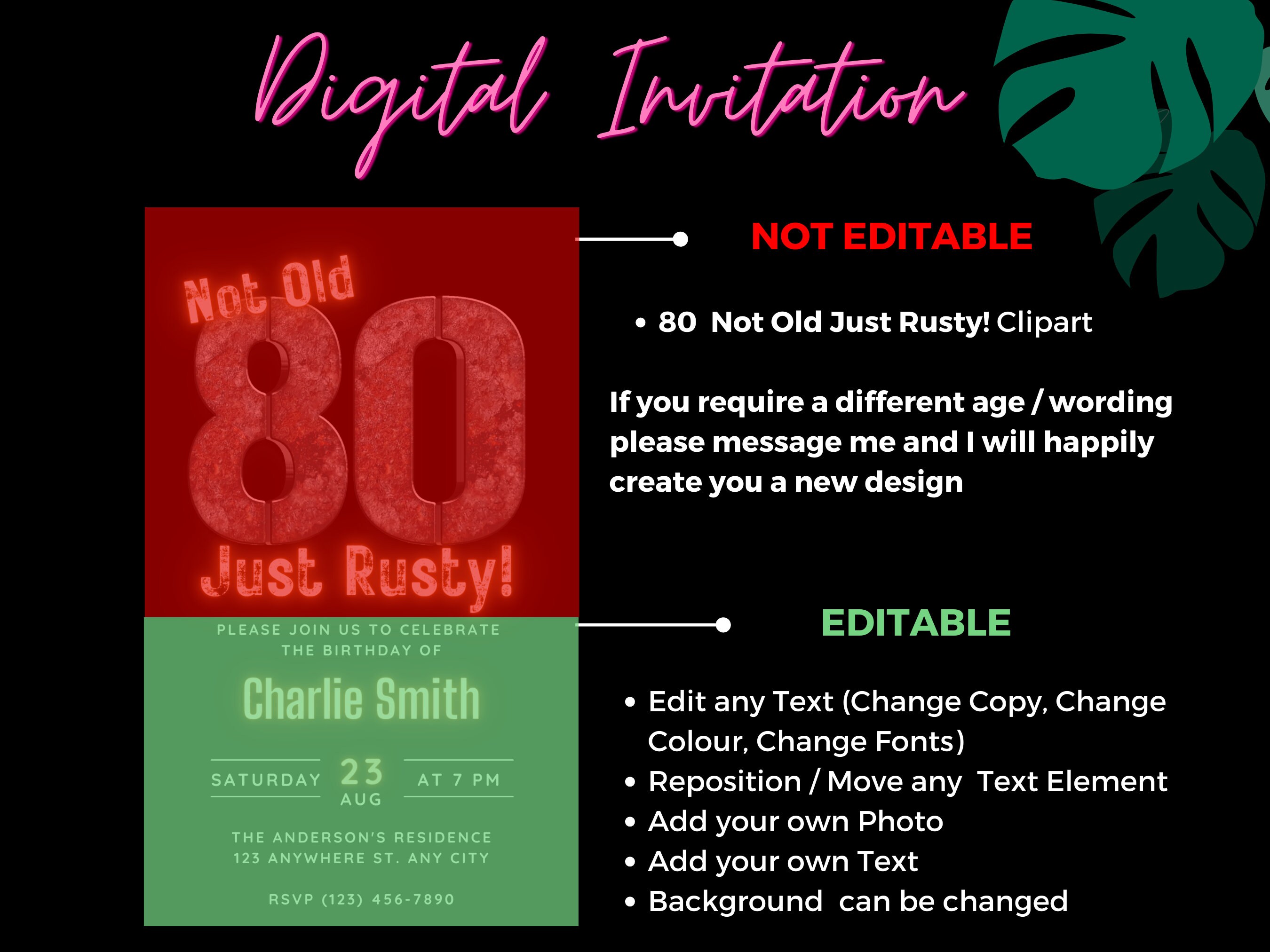 Unique 80th Birthday Invitation Template, Not Old Just Rusty Funny 80th ...