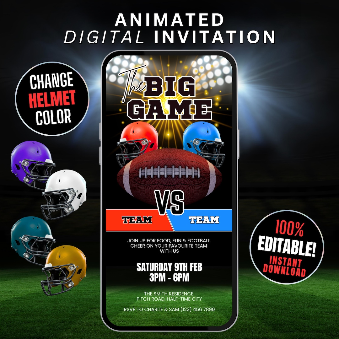 Super Bowl Invitation Digital, Customizable Superbowl Party Video ...