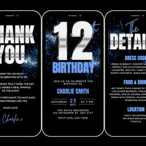 Boys 12th Birthday Invitation, Animated Silver Blue 12 Birthday Party ...