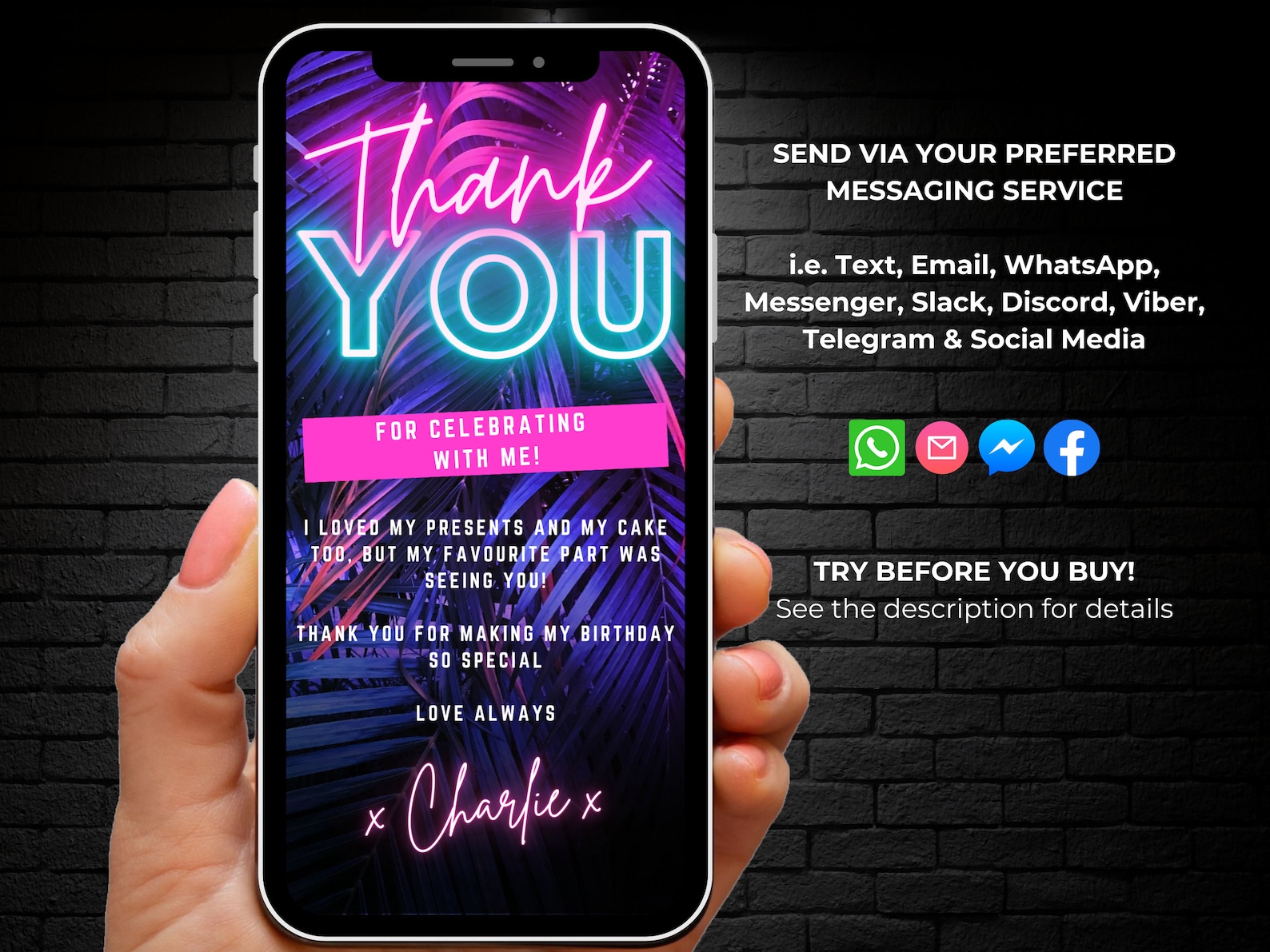 Digital Thank You Ecard Miami Vice Themed Neon Tropical Thank You Card ...