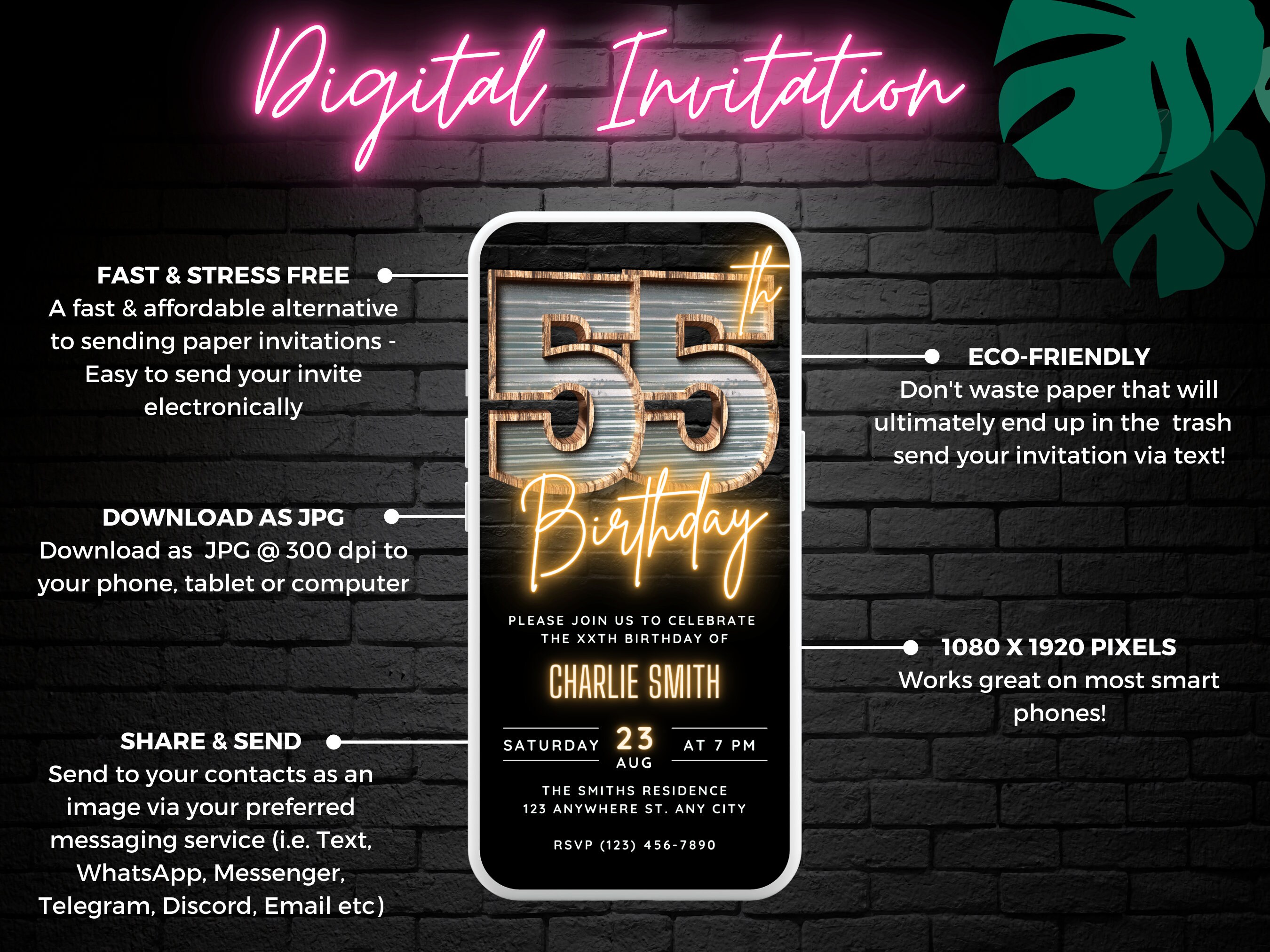 Digital 55th Birthday Invitation for Men 55 Digital Invite - Etsy