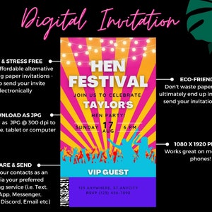 Digital Hen Party Invitation, Festival Themed Hen Party Invitation, Hen ...