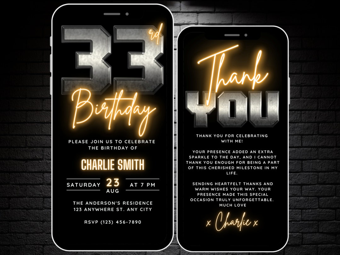 Digital 33rd Birthday Invitation for Men 33 Invite Flyer, Rustic Metal ...