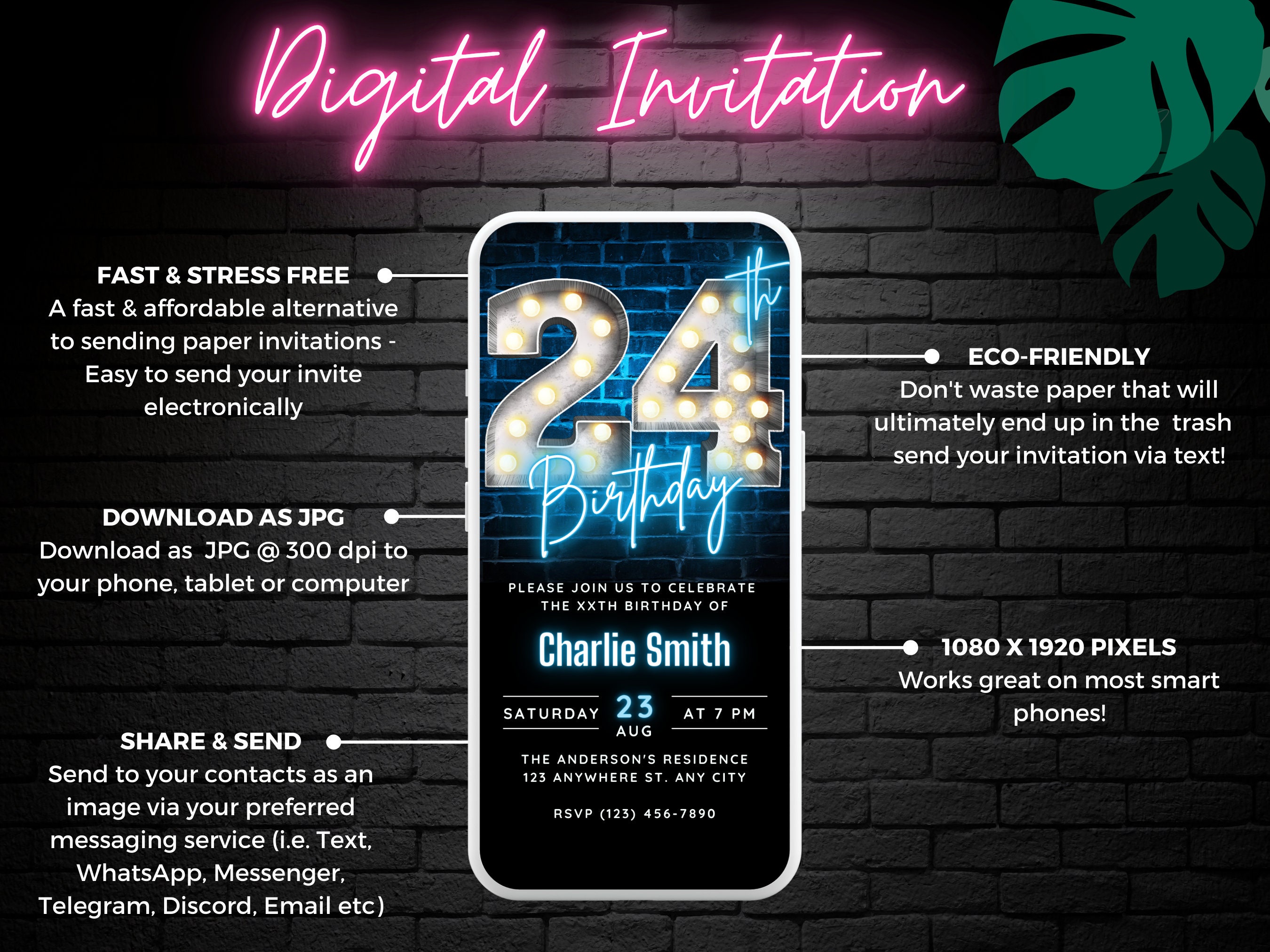 Editable 24th Birthday Invitation Template Download for Men - Etsy