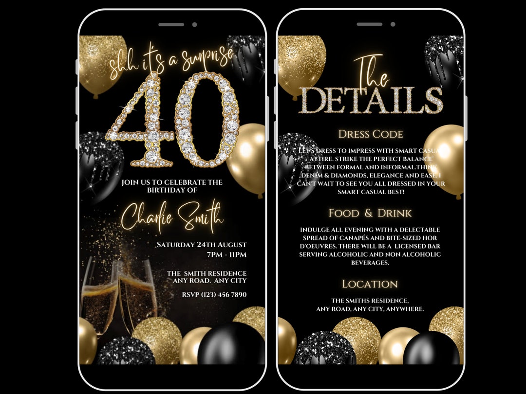 Animated 40th Birthday Invitation for Women, 40th Surprise Party ...