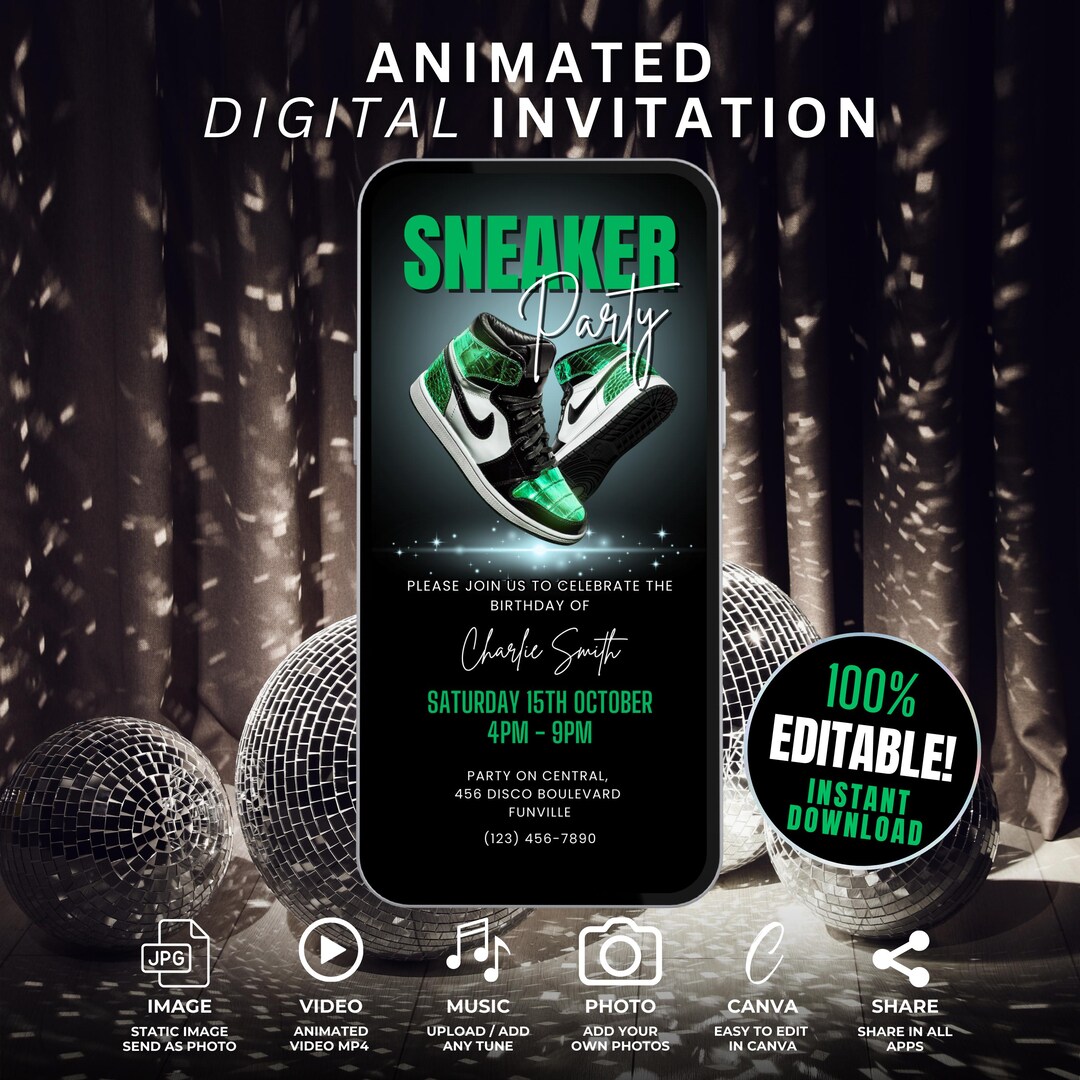 Digital Sneakerball Party Invitation for Boys, Self Edit Got Em Invite ...