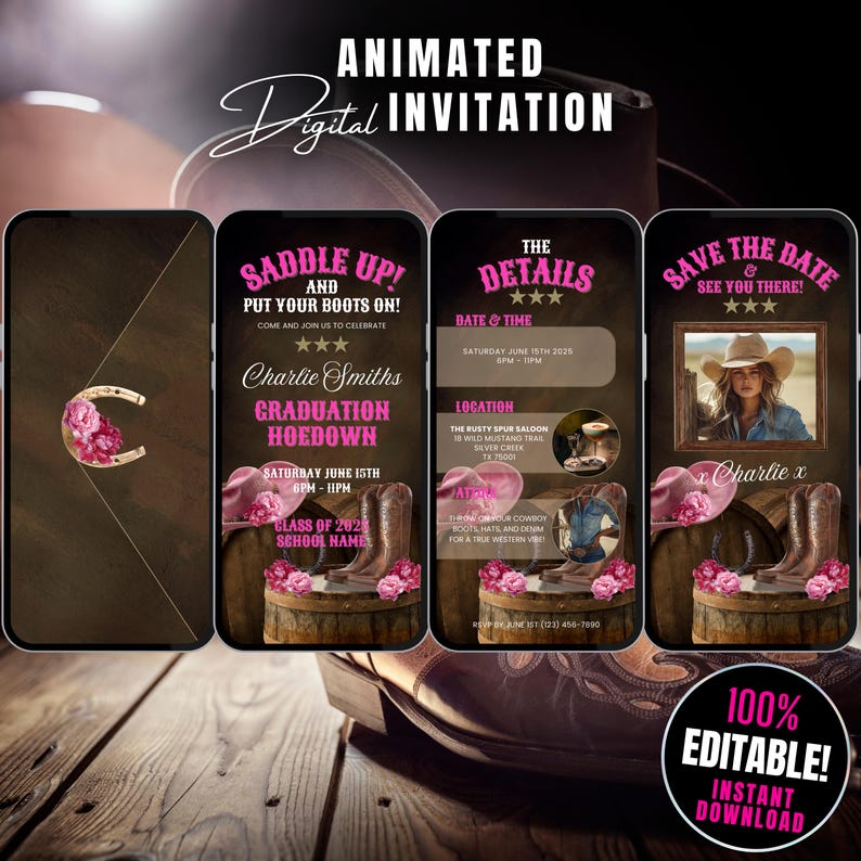 Animated Graduation Hoedown Party Invitation, Saddle up and Put Your ...
