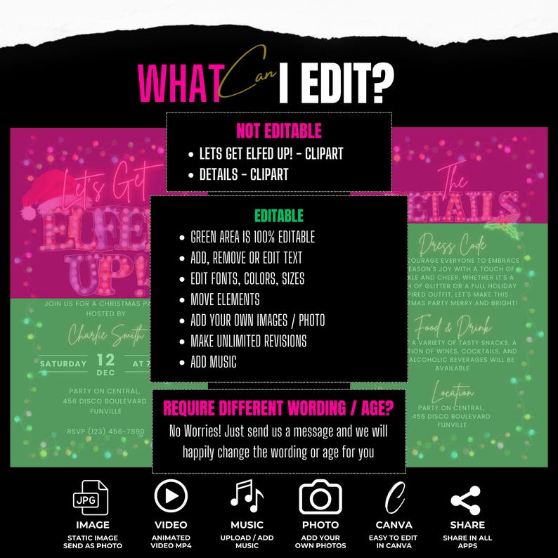 Animated Digital Lets Get Elfed up Christmas Party Invitation With ...