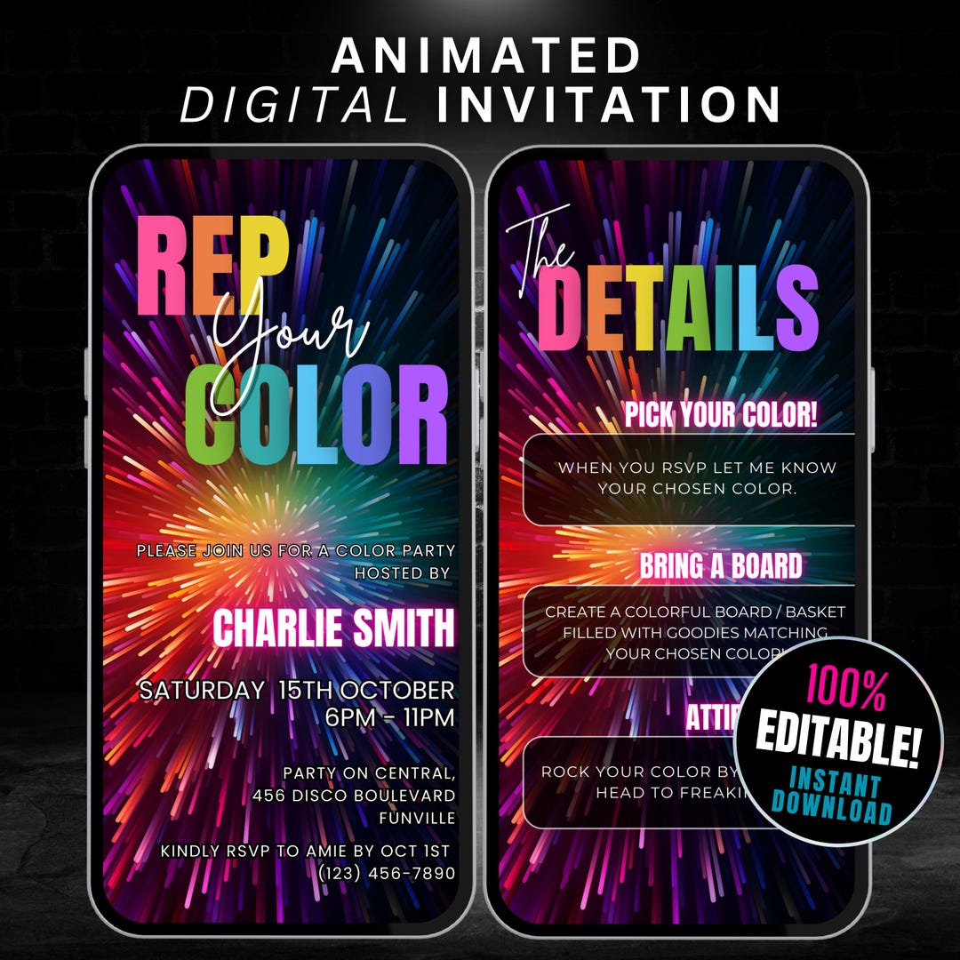 Digital Rep Your Color Party Invitation, Editable BYOB Party Invite ...