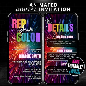 Digital Rep Your Color Party Invitation, Editable BYOB Party Invite ...