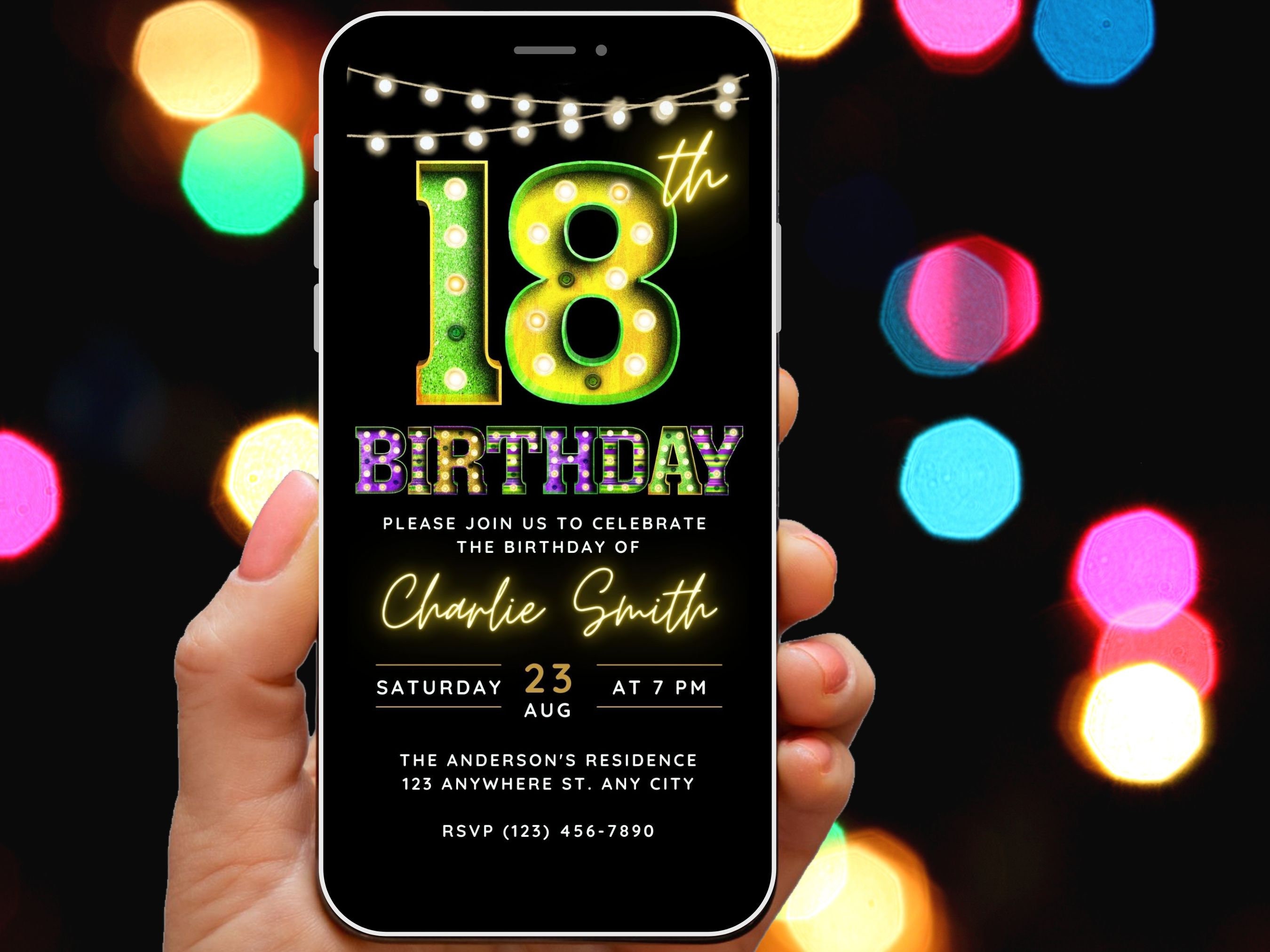 Editable 18th Birthday Invitation Template Digital Invite for - Etsy ...