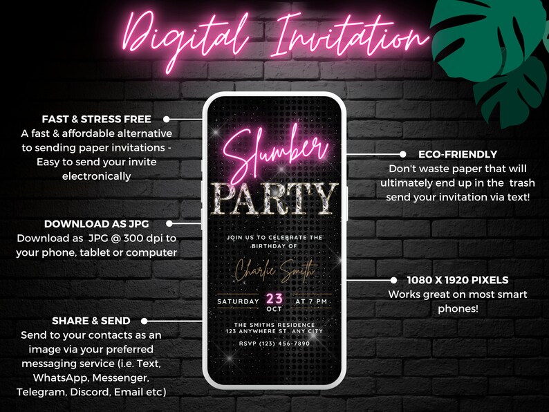 Editable Slumber Party Invitation, Digital Pajama Party Birthday ...