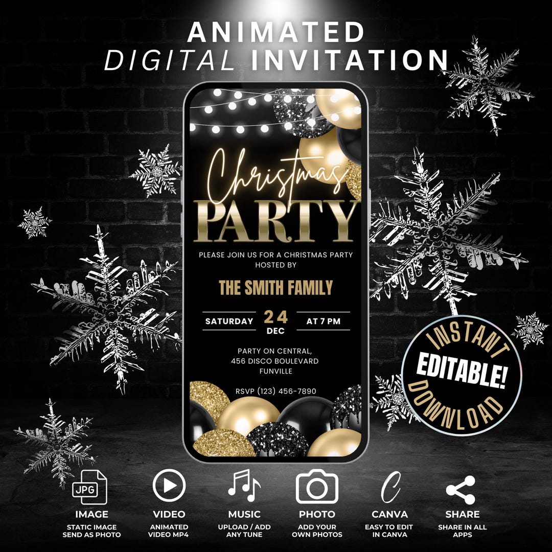 Digital Christmas Party Invitation Template, Editable Holiday ...