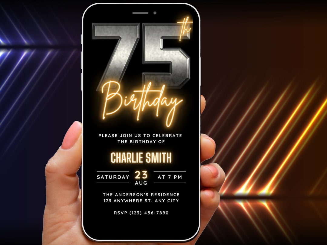 Mens 75th Birthday Invitation Template Download, 75th Birthday Invite ...