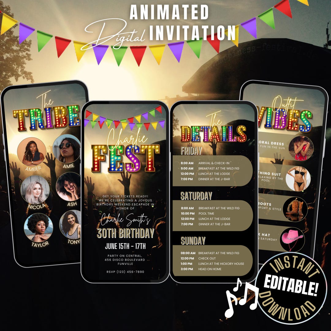 Digital Music Festival Weekend Trip Invitation Animated, Name Fest ...