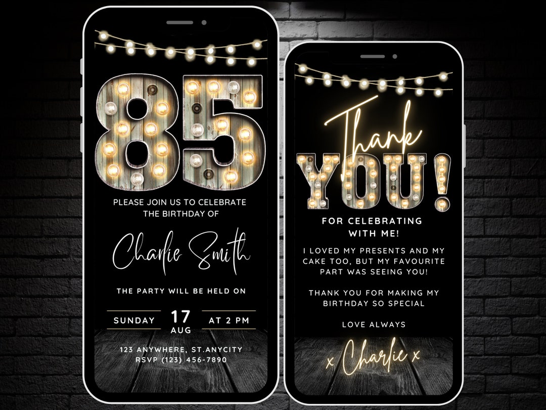 Digital 85th Birthday Invitation for Men, 85th Birthday Invite for ...