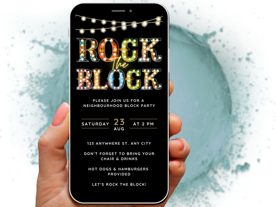 Rock the Block Neighborhood Block Party Invitation Digital Invite ...