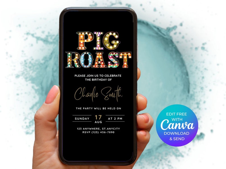 Pig Roast Invitation Digital, Invite, Canva Template, Customisable ...