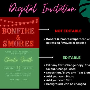 Birthday Bonfire and Smores Invite, S'mores Party Invitation for Kids ...