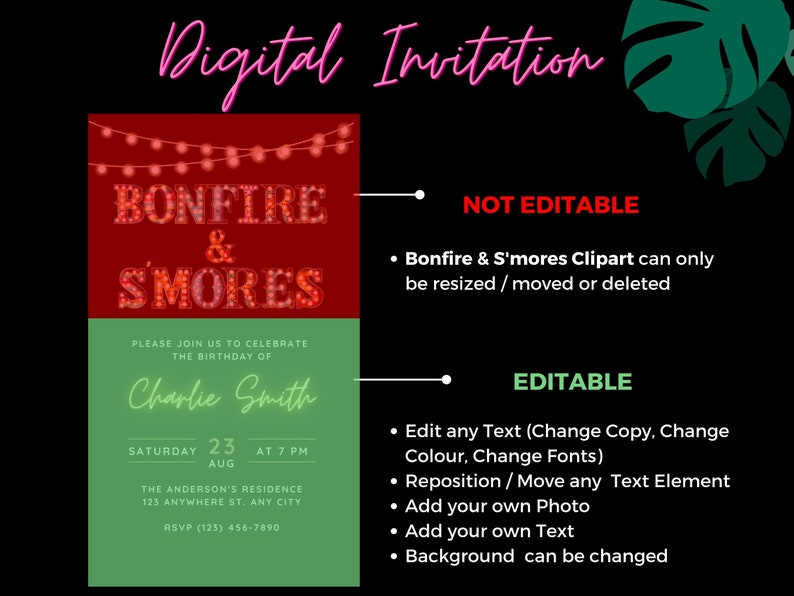 Birthday Bonfire and Smores Invite, S'mores Party Invitation for Kids ...